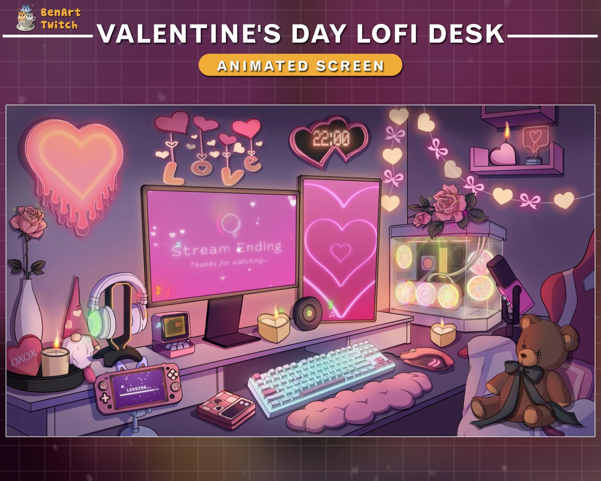 Animated Twitch Screens Valentine's Day PC Room, Lo-fi Game Room Stream ...