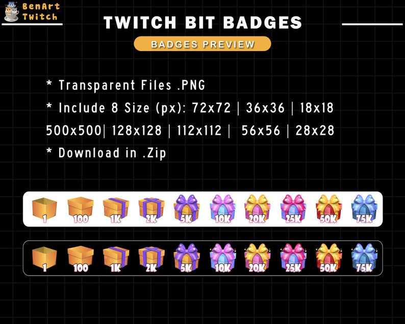 30x Cute Christmas Gift Boxs Twitch Bit Badges, Xmas Gift Twitch Badges ...