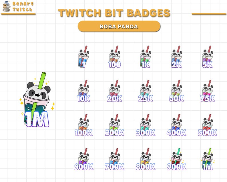 20x Boba Panda Twitch Sub Bit Badges, Panda Sub Badges, Complete Twitch ...