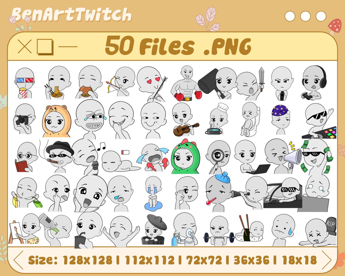 50x Diy Custom Emote Base Twitch Emotes Pack Chibi Base Draw Etsy