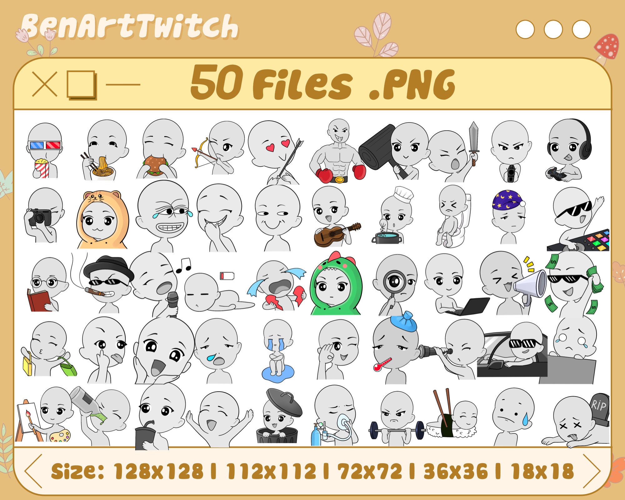 50x Diy Custom Emote Base Twitch Emotes Pack Chibi Base Draw Etsy