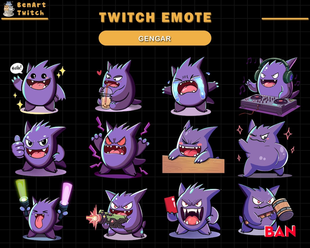 Gengar Twitch Emote, Pokemon Emote for Streamers, Youtubers & Discord ...