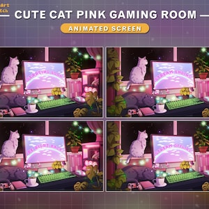 Animated Stream Screen Pink Lofi Desk Cute Cat, Cat Twitch Overlay ...