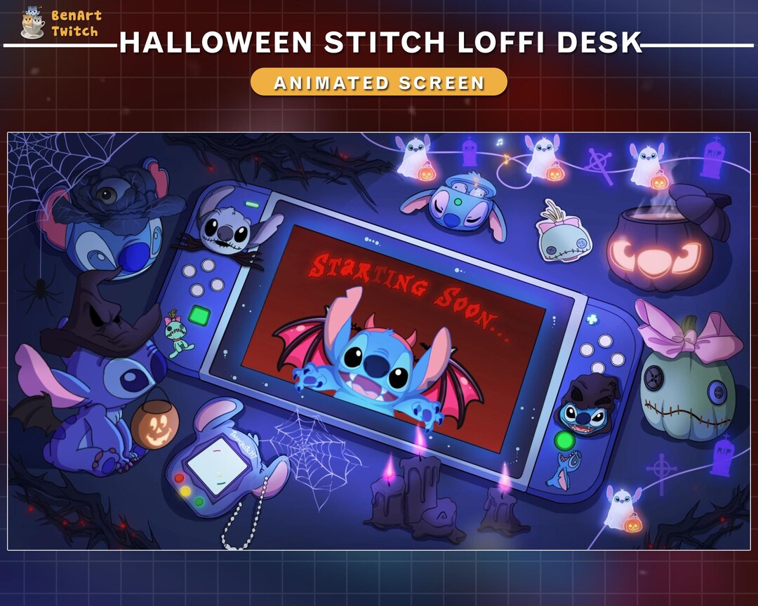 Animated Twitch Screens Halloween Lofi Desk Stitch, Cute Stitch Stream ...
