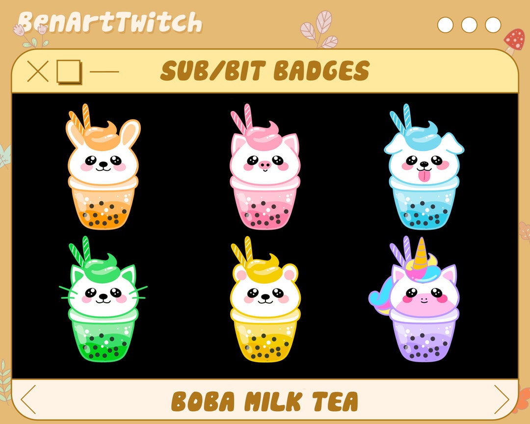Cute Animals Boba Milk Tea Twitch Sub Badges Cute Animals - Etsy