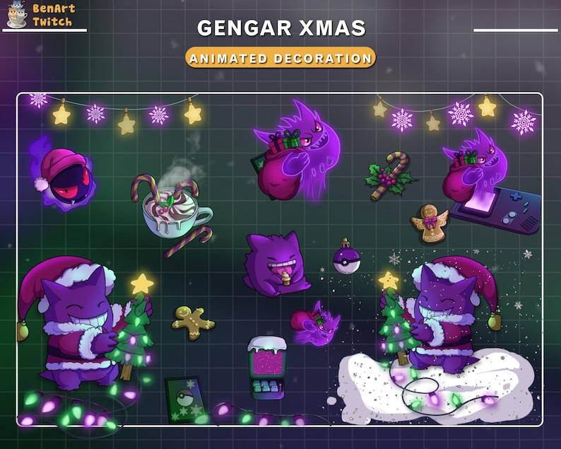 Animated Decoration Gengar Christmas Twitch , Deco Xmas Twitch, Pokémon ...