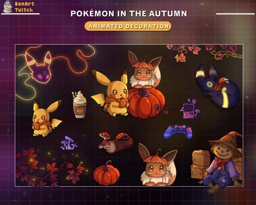 Pokemon Autumn Theme Animated Stream Decorations, Cute Fall Twitch ...