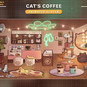 Animated Twitch Screens Cat's Coffee, Cute Cat's Room Stream Screens ...