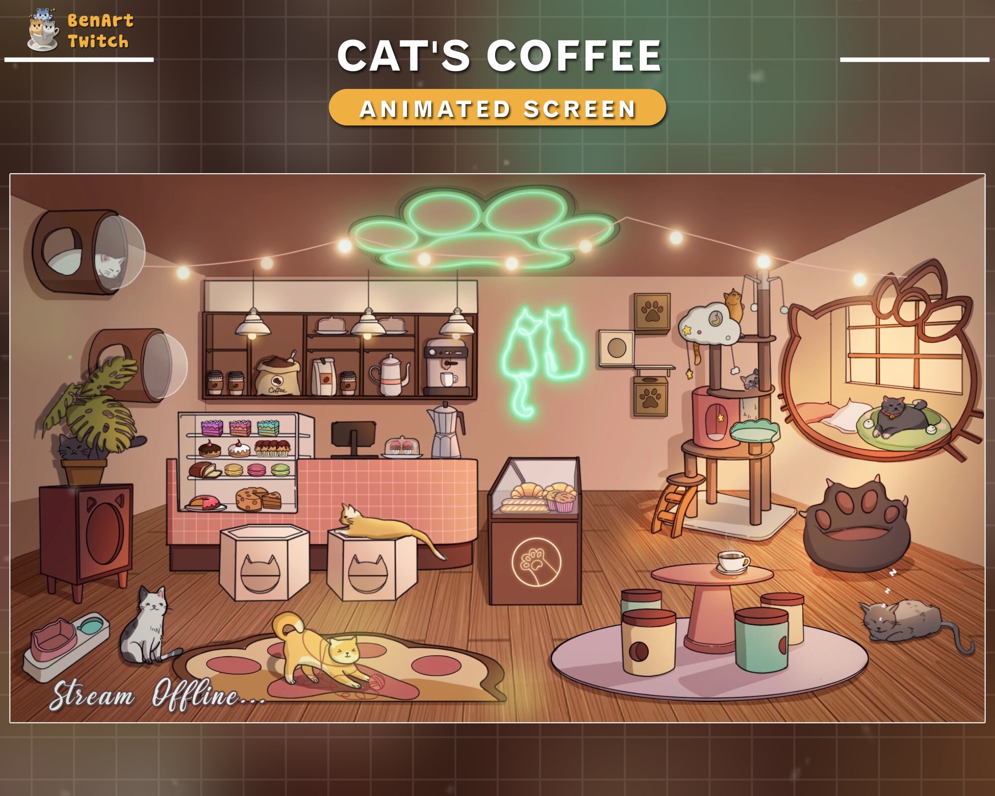 Animated Twitch Screens Cat's Coffee, Cute Cat's Room Stream Screens ...