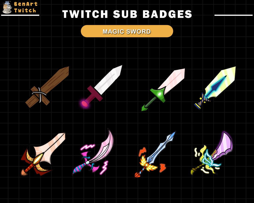 Magic Sword Twitch Sub Badges, Swords Twitch Badges for Streamers ...