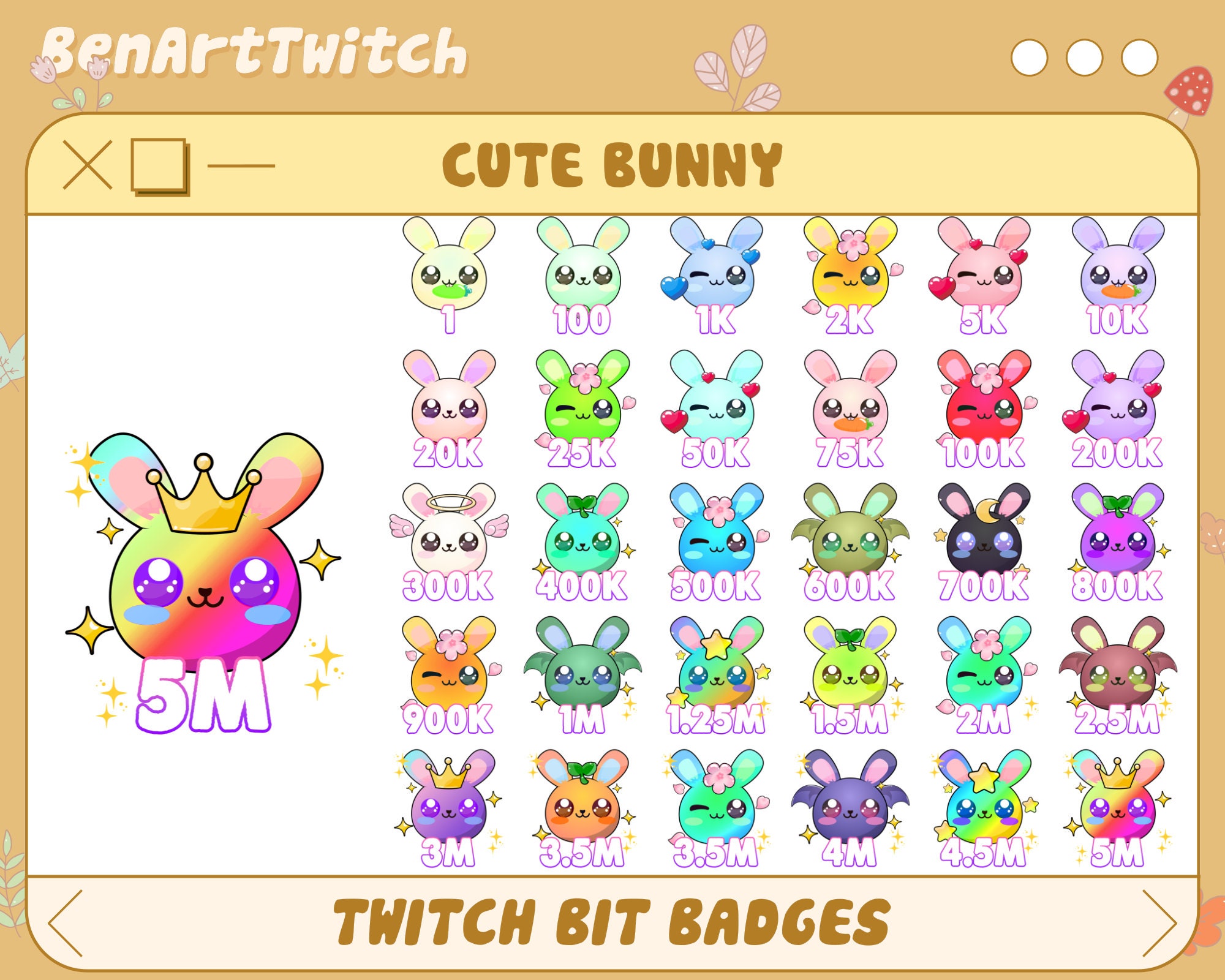 30x Cute Bunny Twitch Bit Badges, Rabbit Twitch Sub Badges, Complete ...