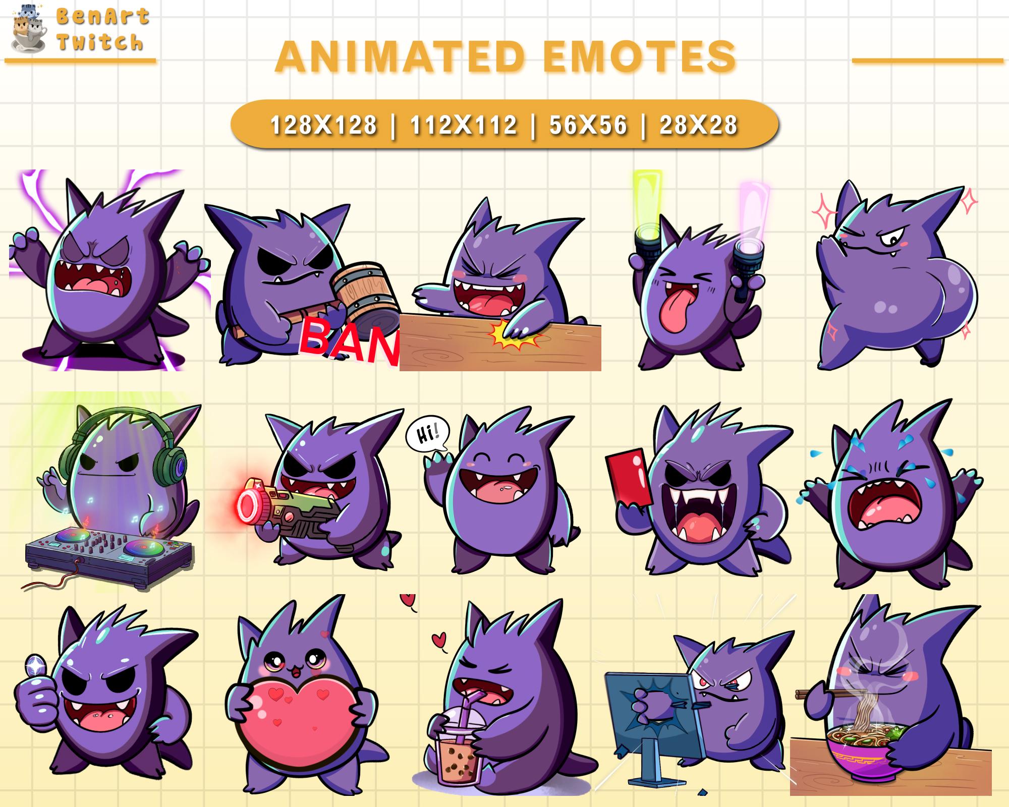Animated Gengar Twitch Emote Pack, Kawaii Twitch Emotes With Dancing ...