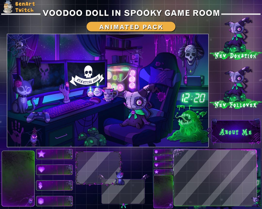Animated Stream Package Horror Voodoo Doll Gaming Room Twitch Overlay ...