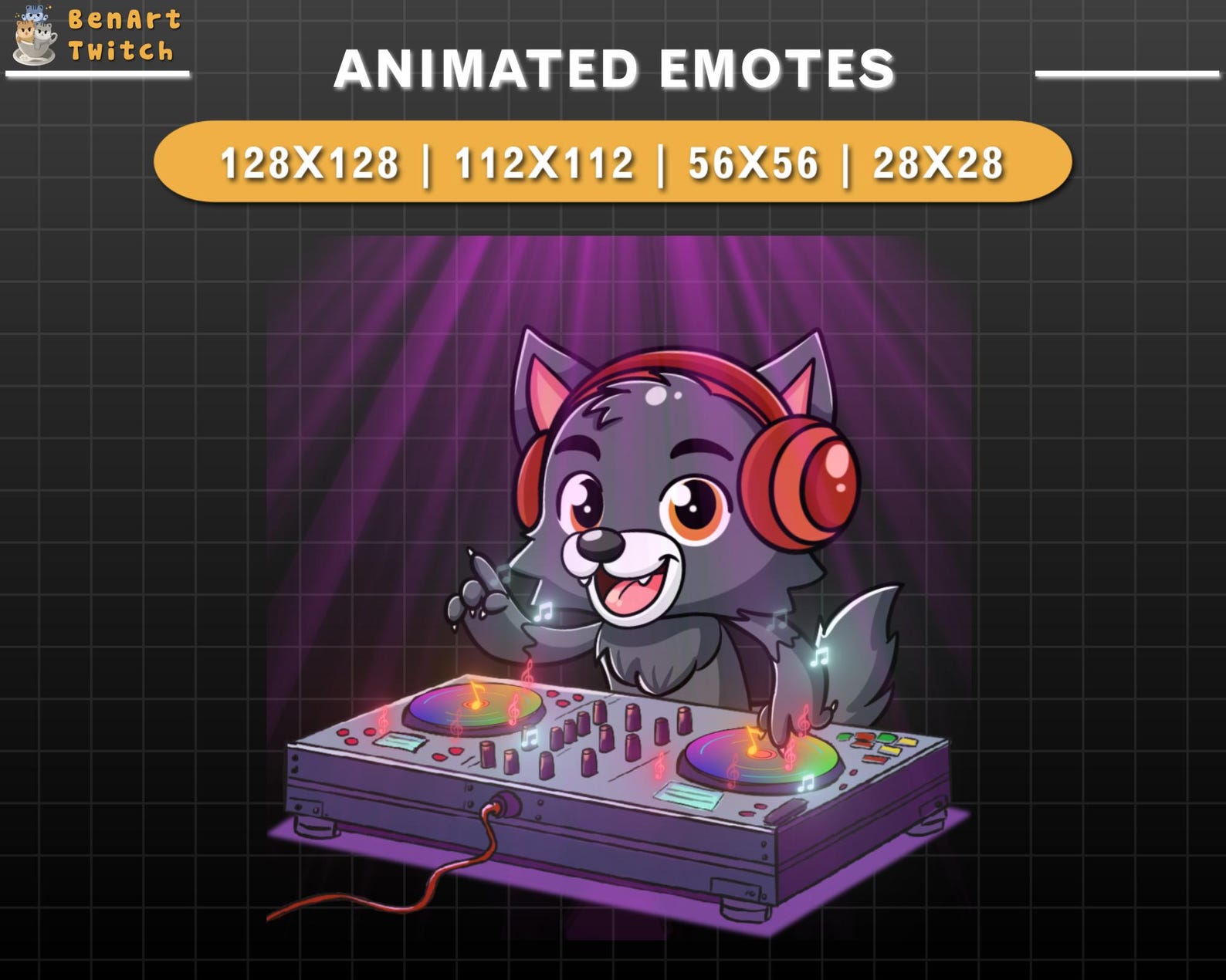 Animated Twitch Emote Wolf DJ, Wolf Twitch Emotes, Cute Emotes for ...