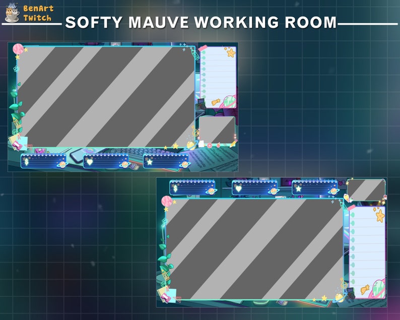 Animated Twitch Overlay Softy Mauve Working Room, Neon Lo-fi Desk ...