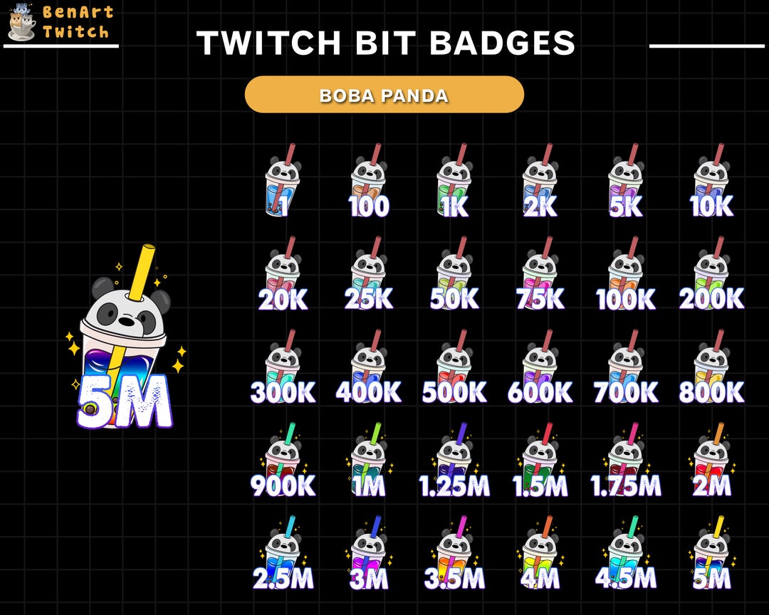30x Boba Panda Twitch Sub Bit Badges, Panda Sub Badges, Complete Twitch ...