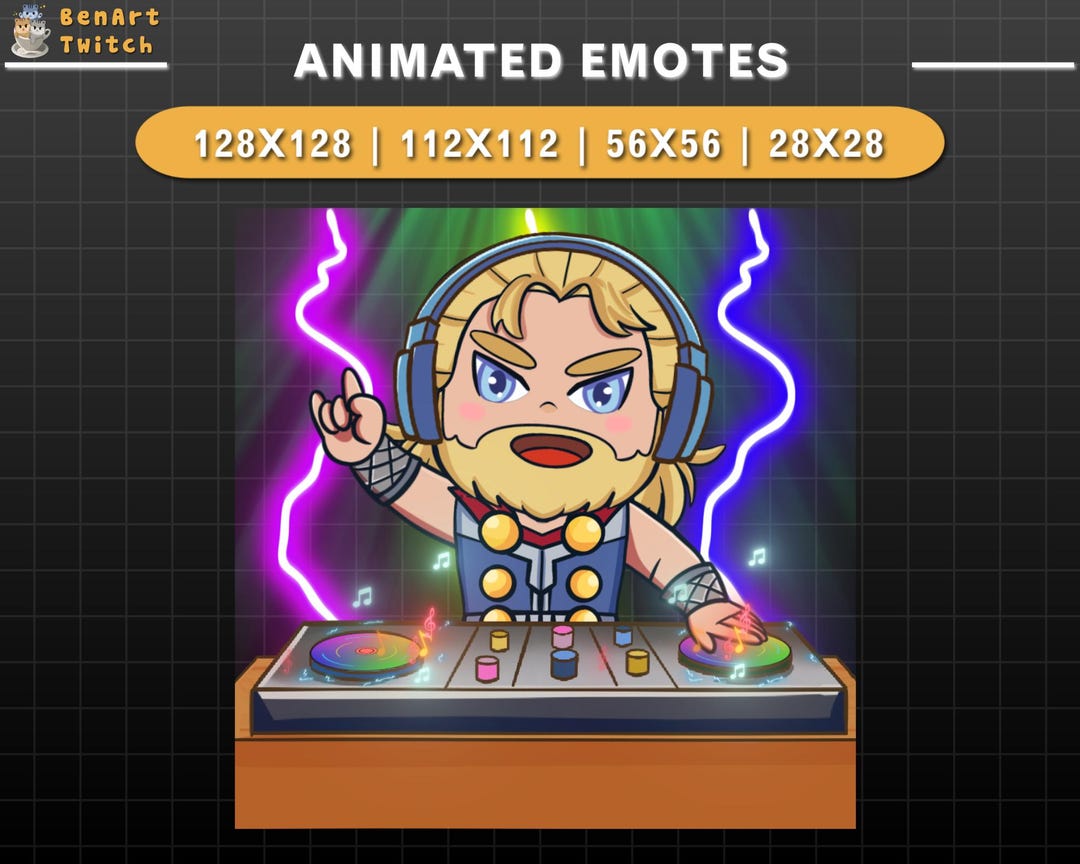 Animated Thor DJ Twitch Emote, Norse God of Thunder With Mjolnir and ...