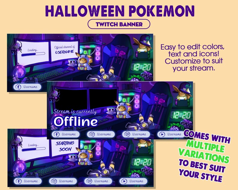 Halloween Pokemon Gaming Room Twitch Banner, Spooky Room Stream Banner ...