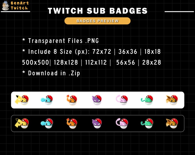 Pokemon Ball Twitch Sub Badges, Pikachu Sub Badges for Streamers ...