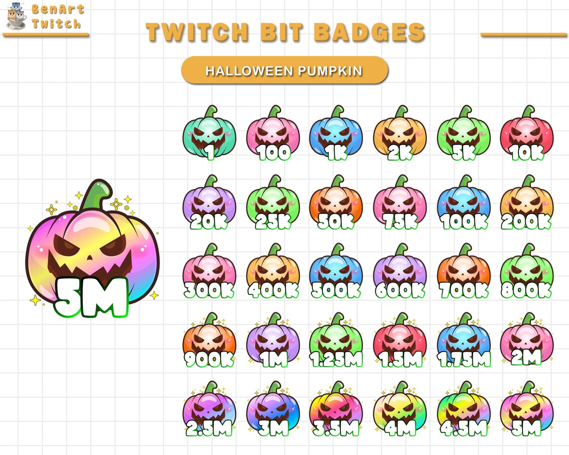 30x Halloween Pumpkin Twitch Sub Bit Badges, Complete Twitch Bit Badges Set, Twitch Subscribe ...