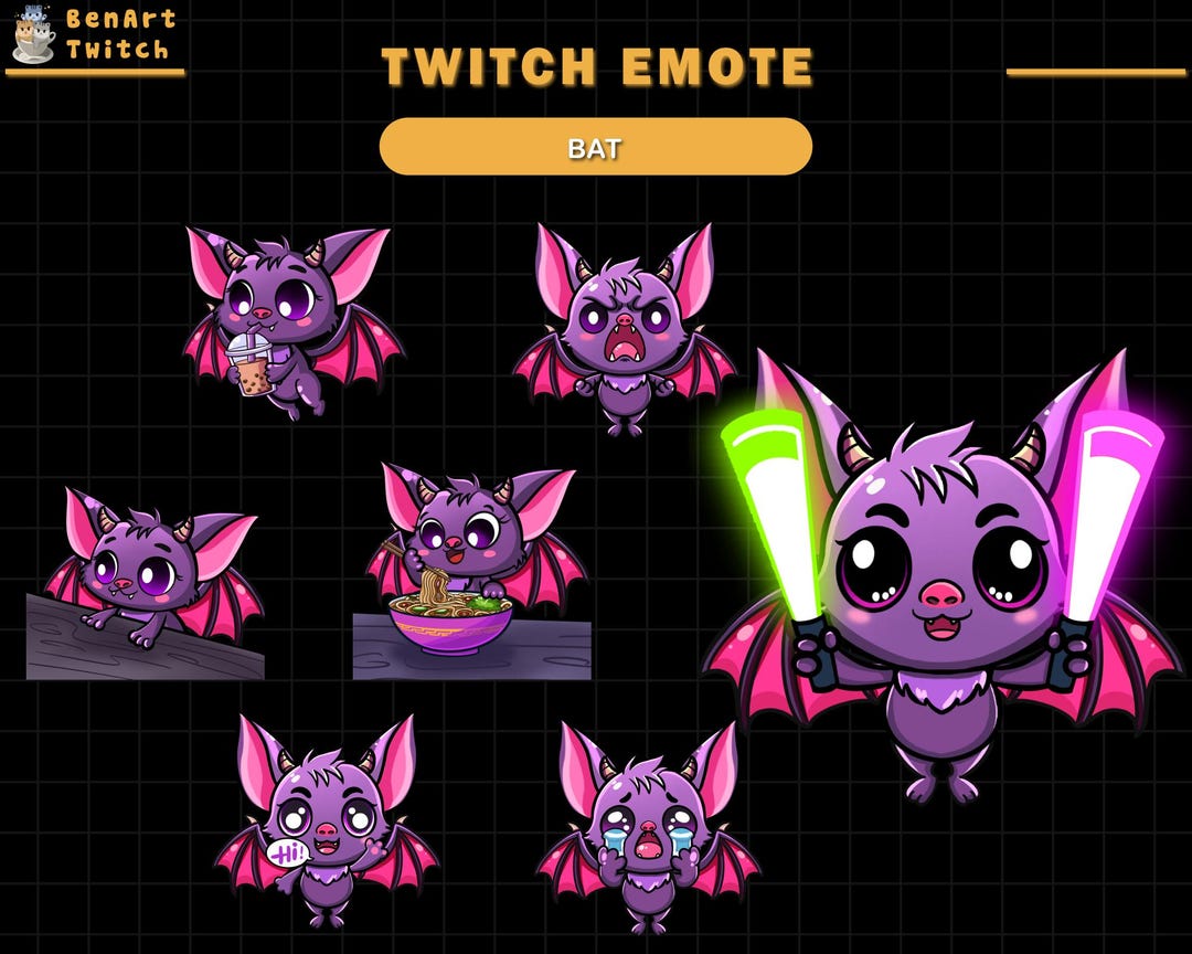 Cute Bat Twitch Emotes Pack, Halloween Emotes, Ready to Use for Twitch ...