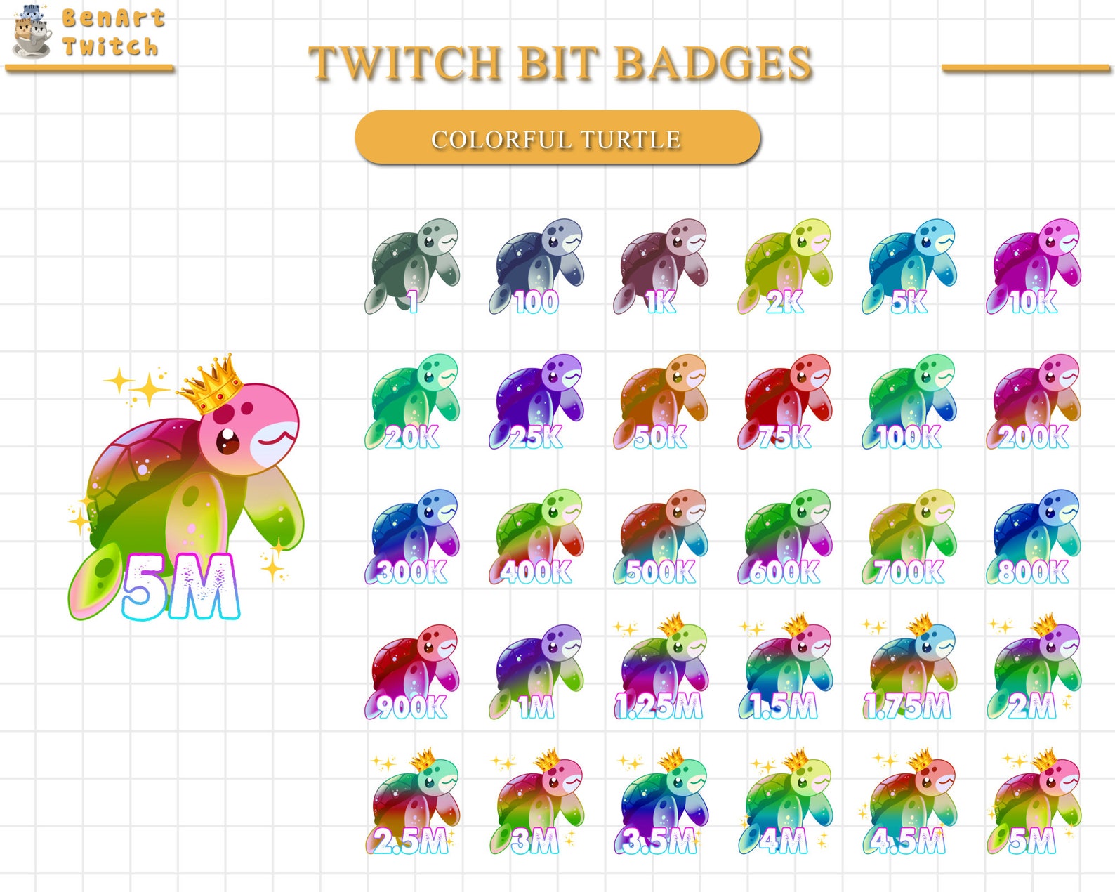 30x Colorful Turtles Twitch Sub Bit Badges, Turtles Sub Badges ...