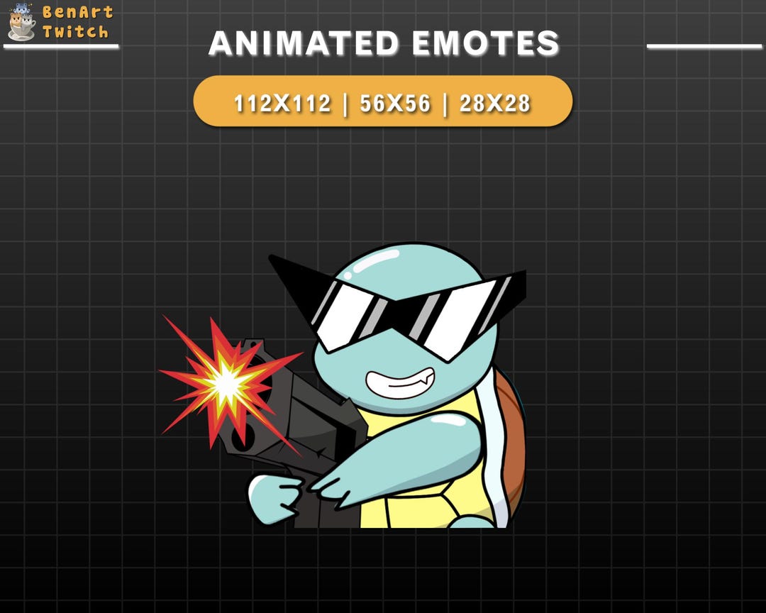 Animated Twitch Emote Squirtle Shoots Gun, Cute Turles Twitch Emotes ...