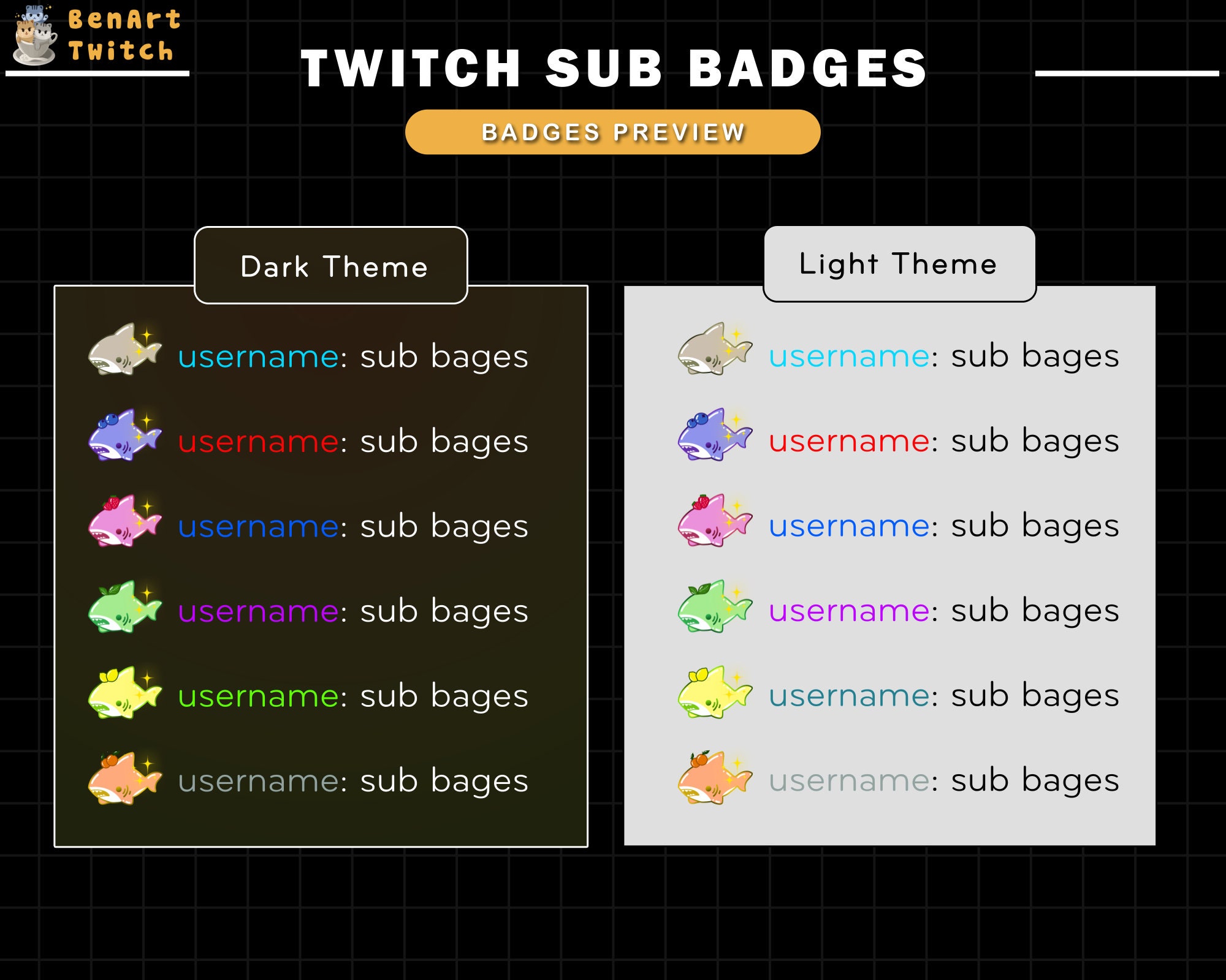 Cute Shark Twitch Sub Badges, Rainbow Sharks Twitch Badges for ...