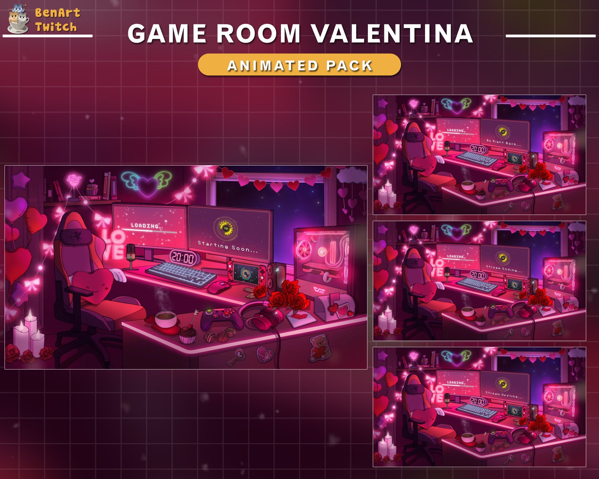 Animated Twitch Overlay Valentine's Day PC Room, Lo-fi Game Room Stream ...