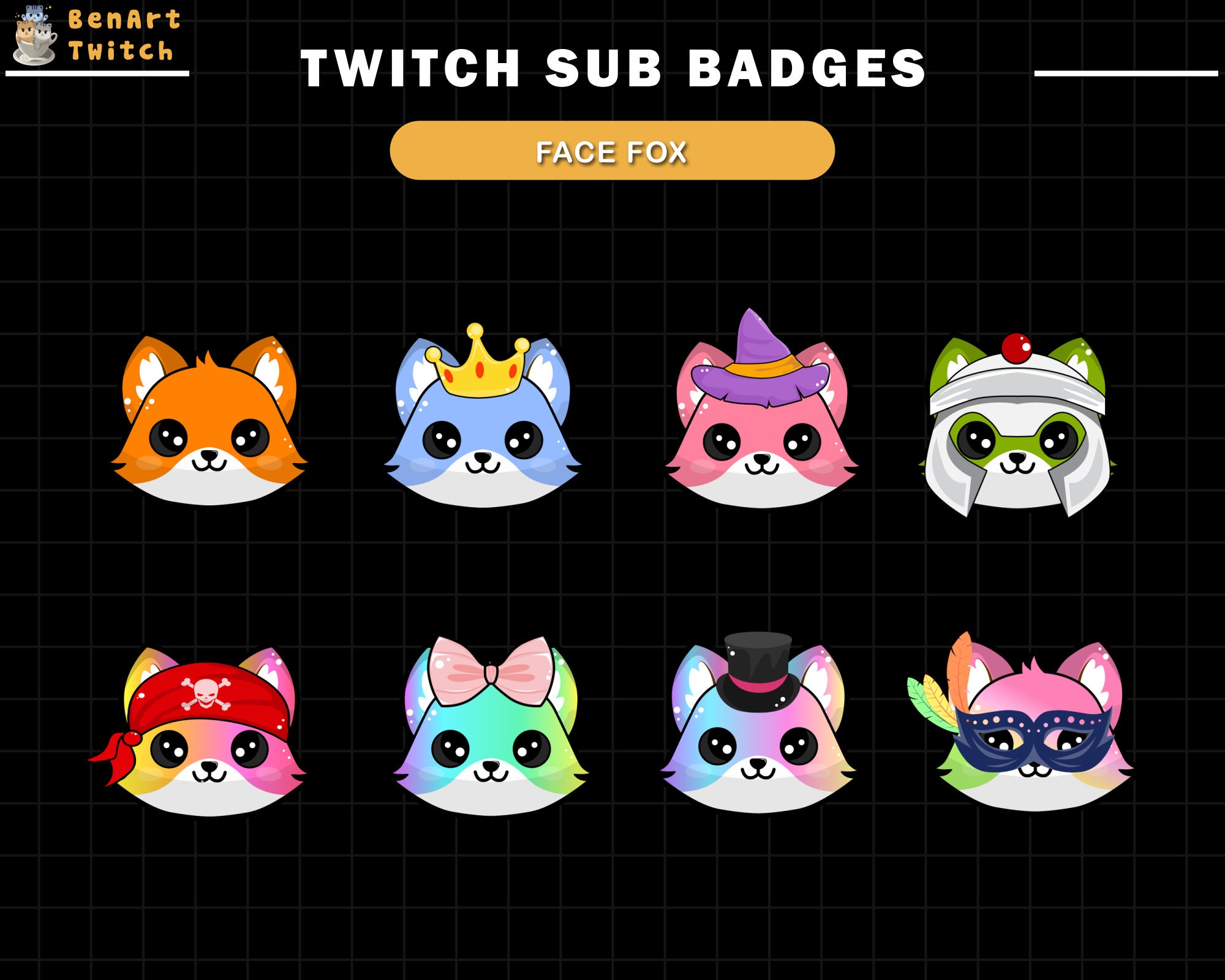 Cute Foxs Twitch Sub Badges, Fox Twitch Badges for Streamers, Youtubers ...