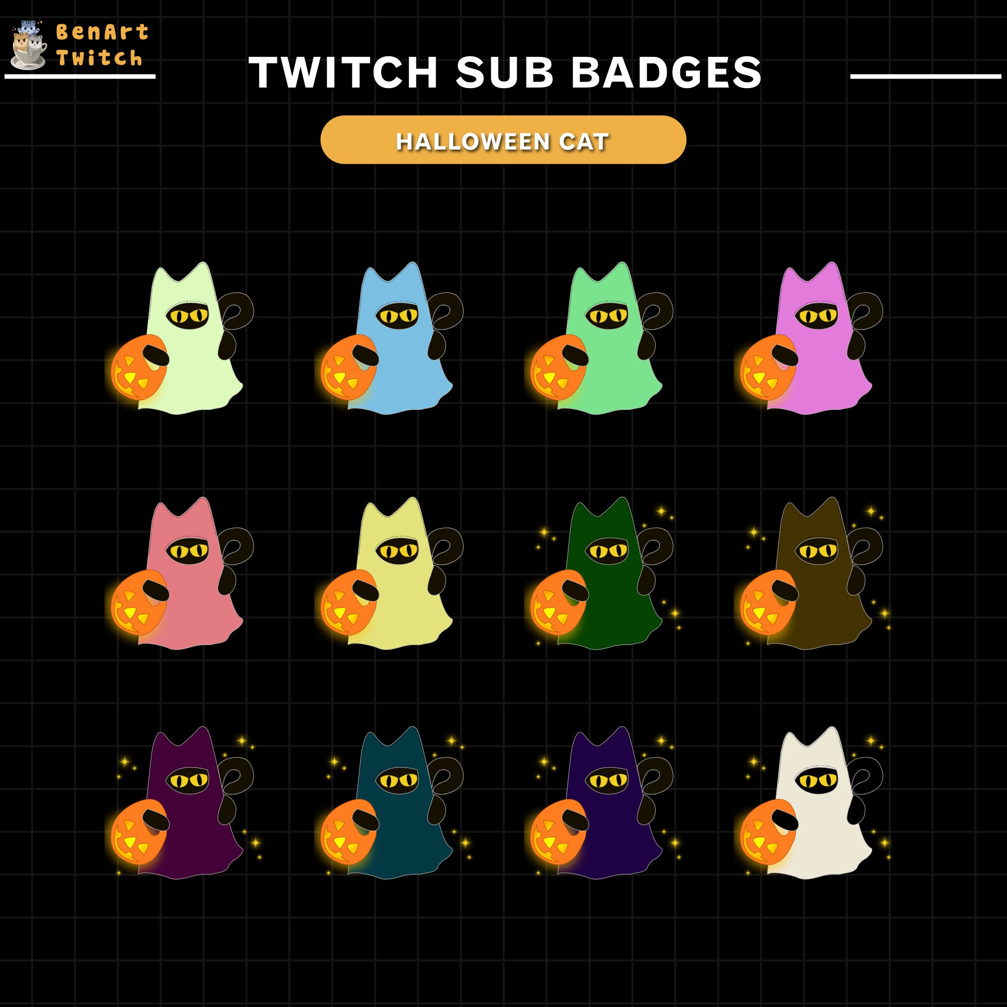 Cats Hiding Twitch Sub Badges, Halloween Cat Twitch Sub Badges for ...