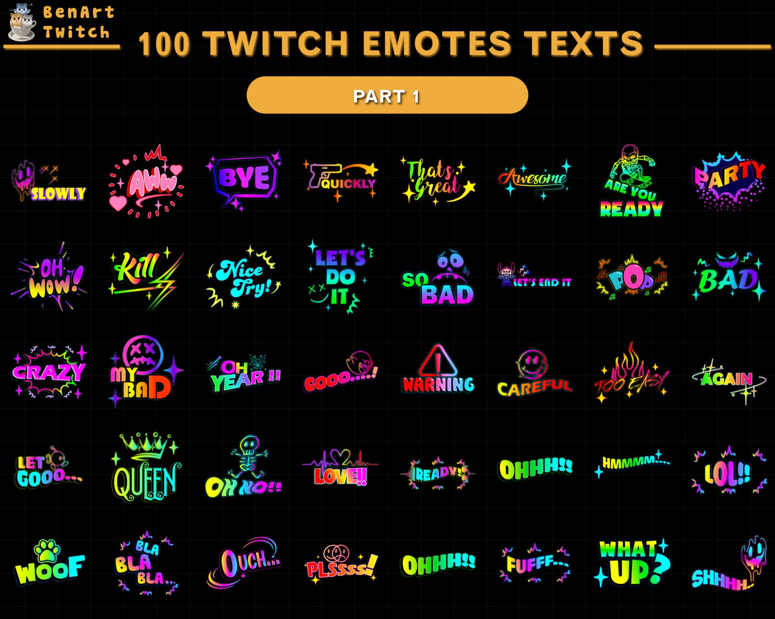 100x Twitch Text Emotes Pack, Discord Text Emotes, Cute Ready to Use ...