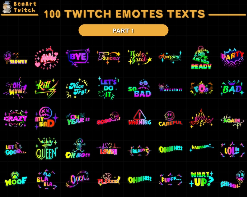 100x Twitch Text Emotes Pack, Discord Text Emotes, Cute Ready to Use ...