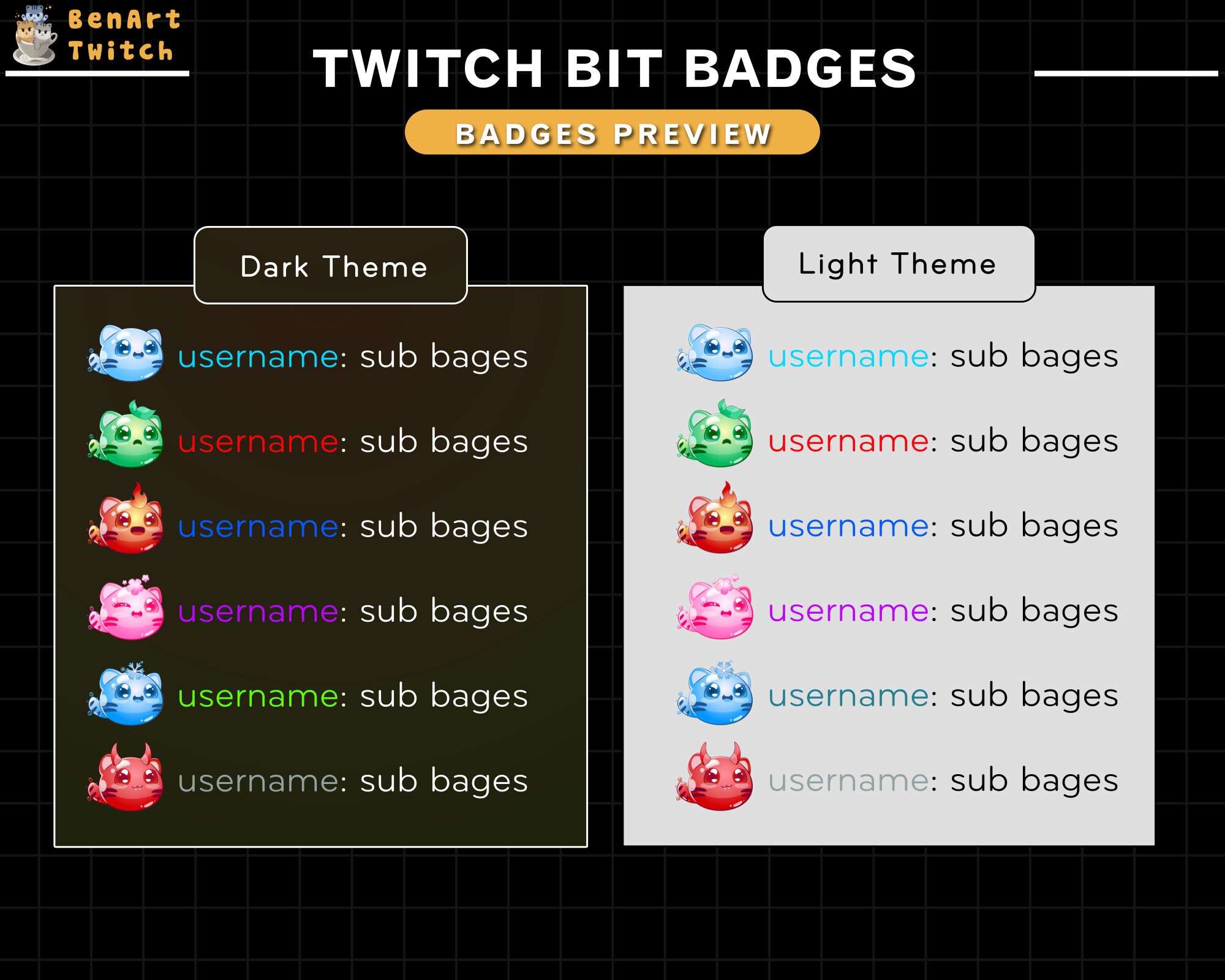 Full Set 30x Cute Kitten Twitch Sub Bit Badges, Cats Sub Badges ...
