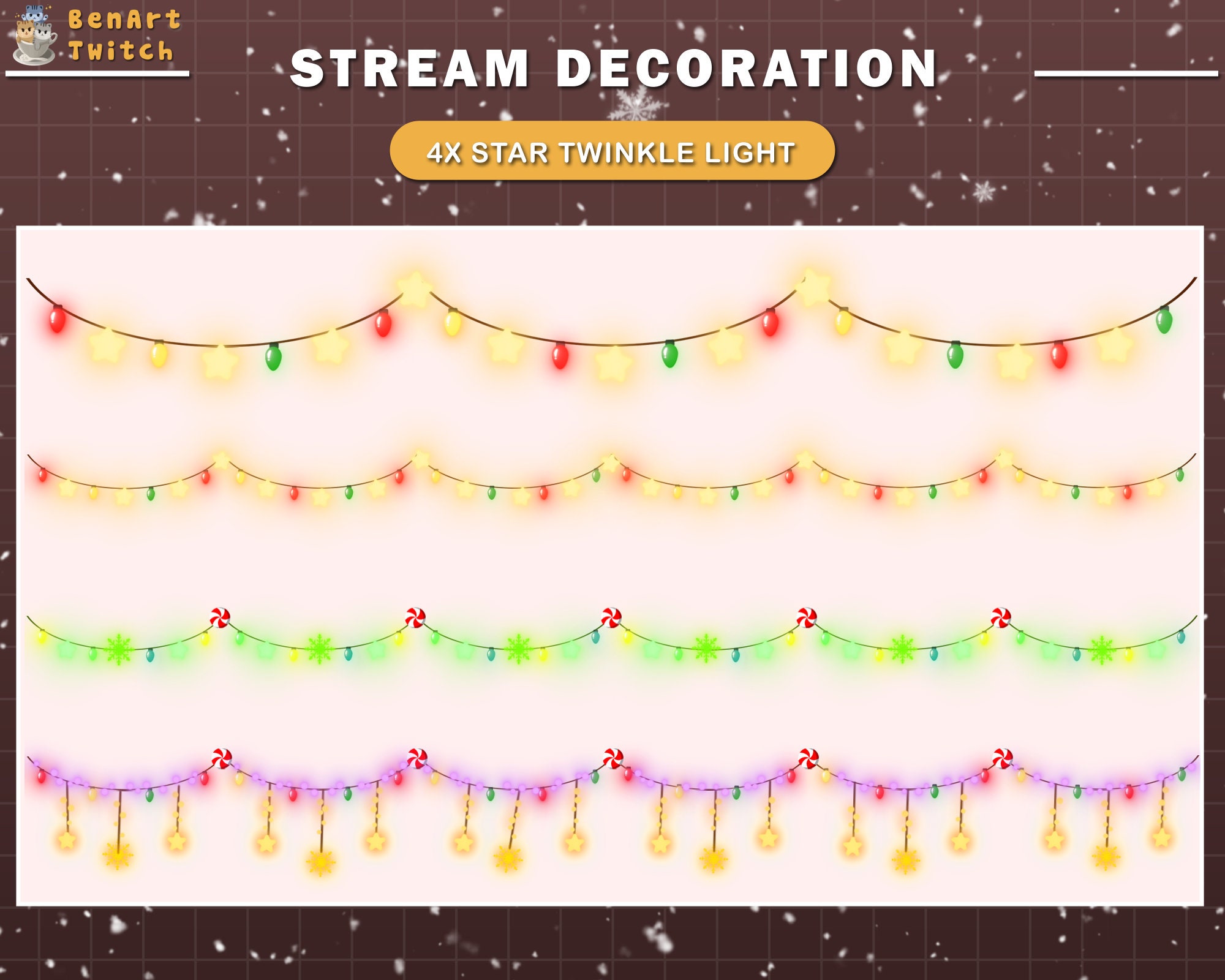 4x Animated Christmas Twinkle Lights, Twitch Stream Decoration With ...