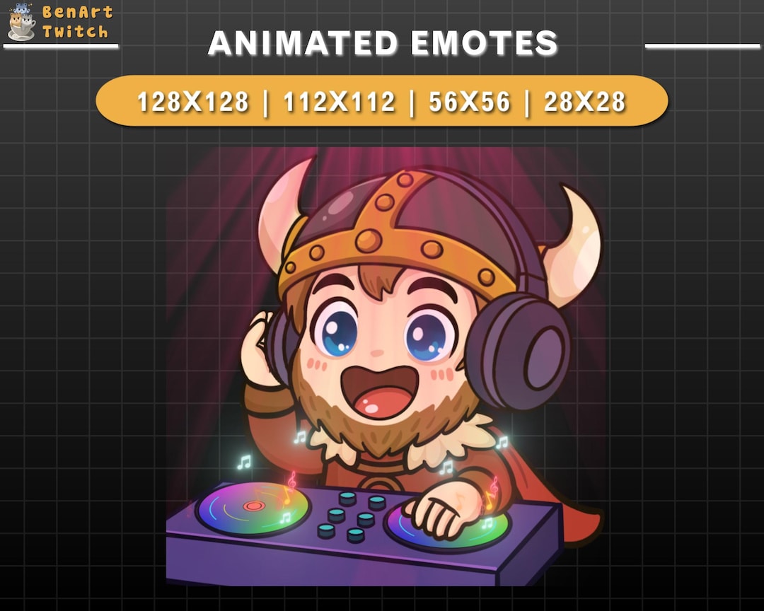 Viking DJ Animated Emotes for Twitch & Discord, Cute Streamer Emoji ...