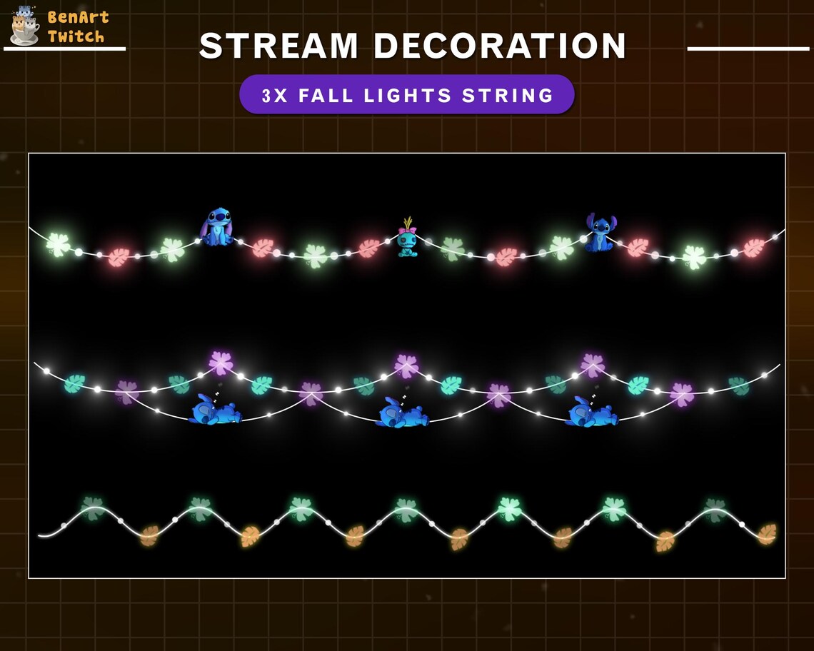 3x Animated Cute Stitch Lights String Stream Decoration, Stitch Twitch ...