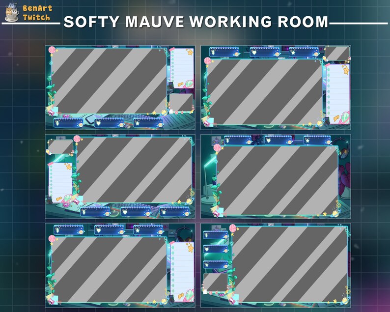 Animated Twitch Overlay Softy Mauve Working Room, Neon Lo-fi Desk ...