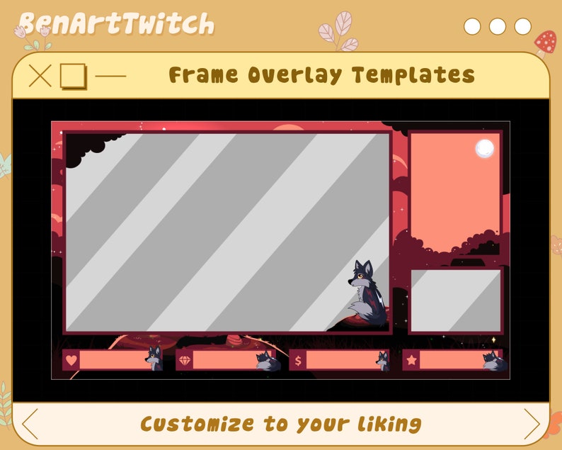 Animated Cute Wolf Moon Twitch Overlay Stream Package, Moon Sky Night ...