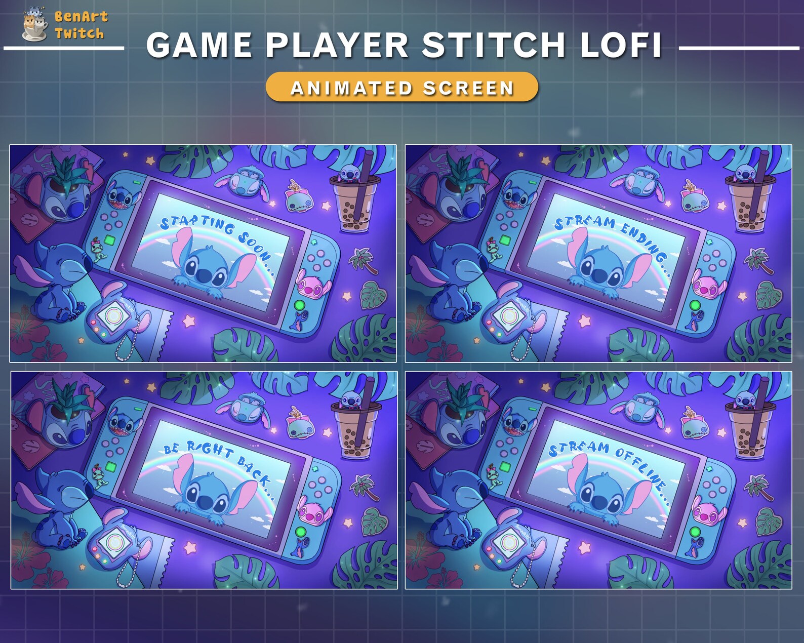 Animated Twitch Screens Lo-fi Desk Stitch, Cute Stitch Stream Screens ...