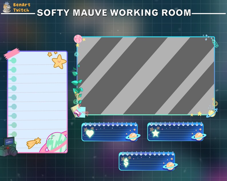 Animated Twitch Overlay Softy Mauve Working Room, Neon Lo-fi Desk ...