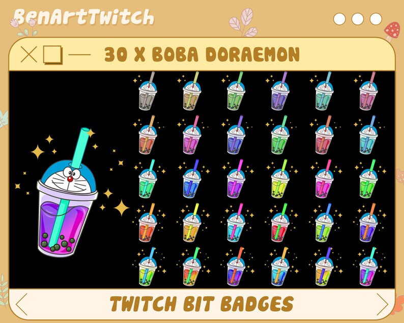 30x Boba Doraemon Twitch Sub Bit Badges Kawaii Sub Badges - Etsy