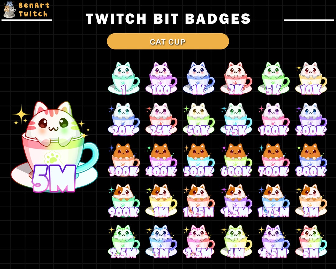30x Cat Cups Twitch Bit Badges, Cute Cat Twitch Sub Badges for ...
