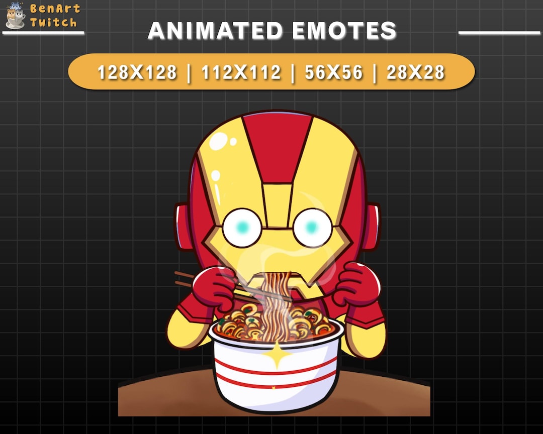 Animated Twitch Emote Iron Man Eating Ramen, Cute Chibi Emotes, Kawaii ...