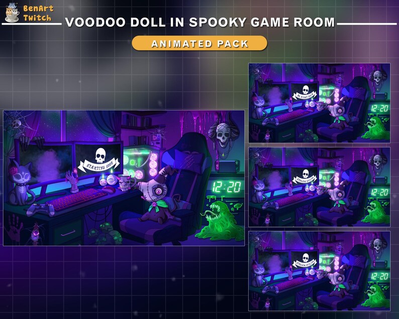Animated Stream Package Horror Voodoo Doll Gaming Room Twitch Overlay ...