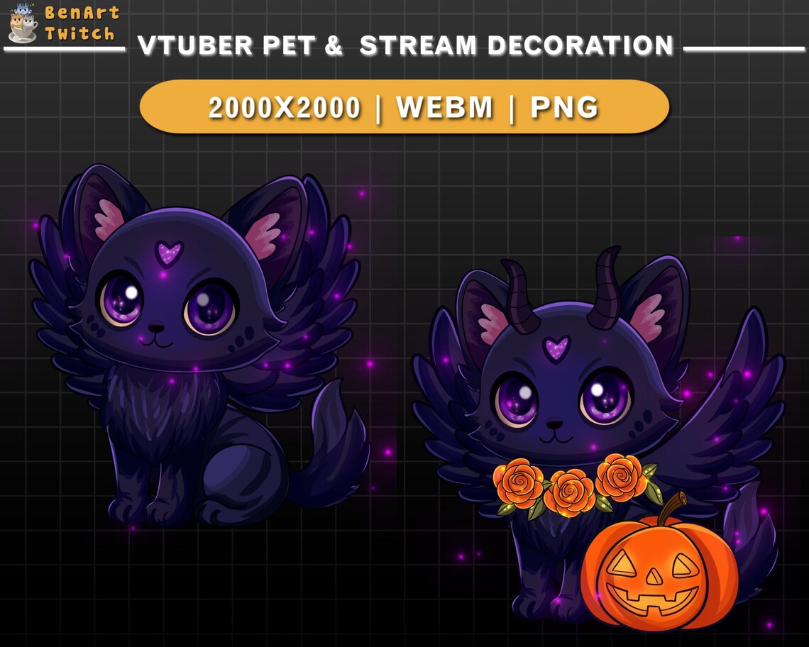 2x Animated Evil Cat Vtuber Pet, Cute Mystic Stream Decoration With ...