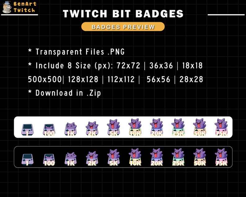 30x Cute Gengar Game Controller Twitch Bit Badges, Pokemon Twitch Sub ...