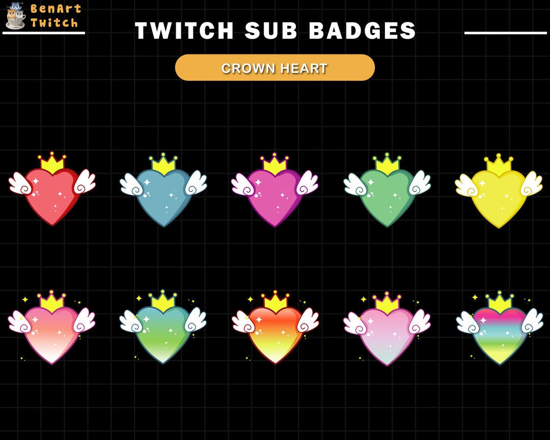 Crown Hearts Twitch Sub Badges, Hearts Twitch Badges Ready to Use for ...