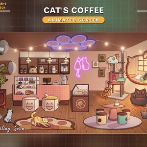 Animated Twitch Screens Cat's Coffee, Cute Cat's Room Stream Screens ...