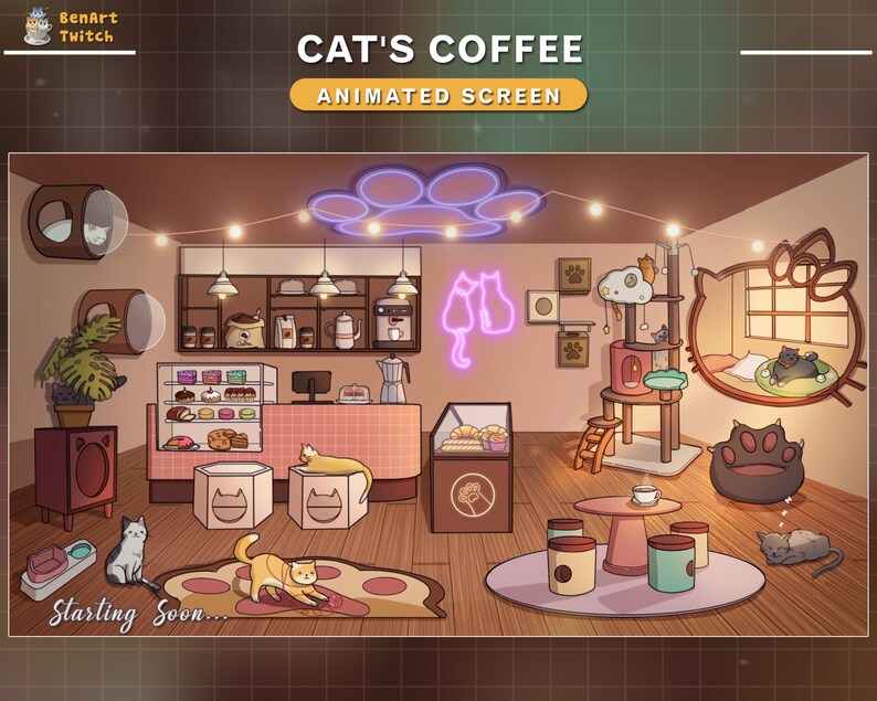 Animated Twitch Screens Cat's Coffee, Cute Cat's Room Stream Screens ...